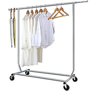 Camabel Clothing Garment Rack Capacity 300 lbs Heavy Duty Adjustable Rolling Moveable Commercial Grade Steel Extendable hanging drying High Chrome With Brake Metal Shelf on with Wheels for Boxes BG384