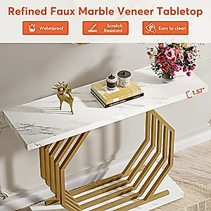 Tribesigns Gold Console Table, Faux Marble Entryway Table Narrow Sofa Table with Geometric Metal Base, 40 Inch Modern Accent Table Entrance Table for Living Room, Hallway, Foyer, White and Gold