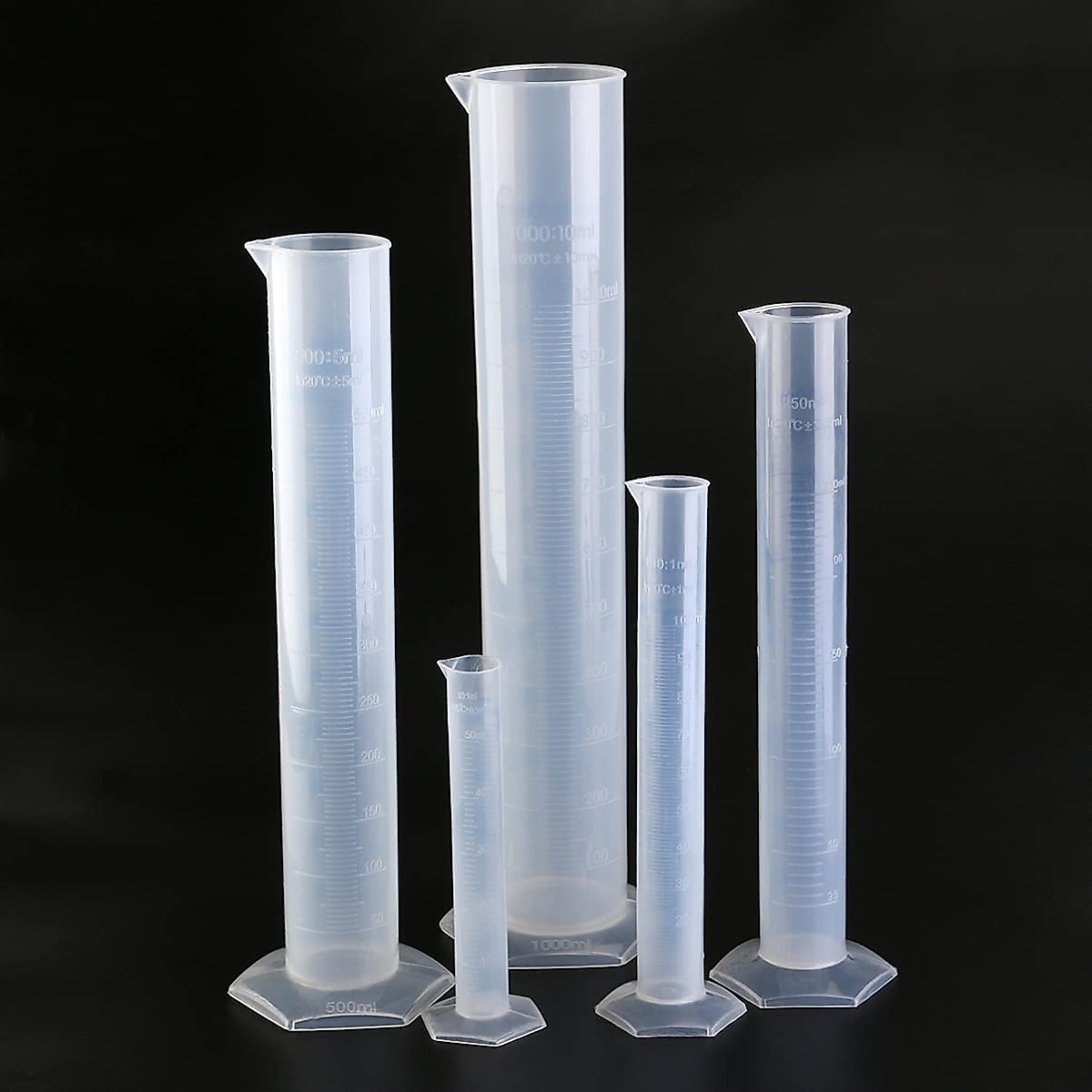 Glass Measuring Cup 5Pack Measuring Cylinder Graduated Cylinder 100ml 2 500ml 1000ml for Science Projects, Pour Spout Measuring Cup
