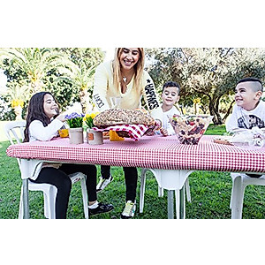TopTableCloth Table Cover Red & White Checkered tablecloths Elastic Corner Fitted Rectangular Folding Table 6 Foot 30" x 72" Table Cloth Waterproof Vinyl Flannel Plastic Tablecloth for Camping Picnic