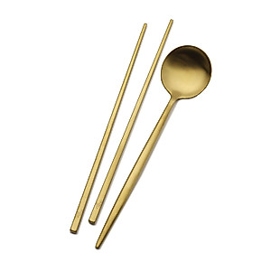Studio Nova Gold 18/10 Stainless Steel Chopstick Spoon Set, 3-Piece, Gold
