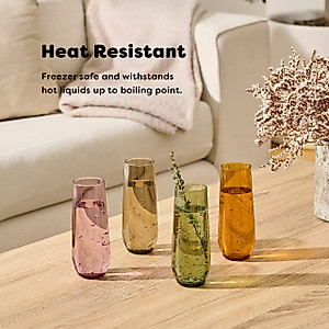 TOSSWARE RESERVE 9oz Stemless Flute - Color Series SET OF 4, Premium Quality, Tritan Dishwasher Safe & Heat Resistant Unbreakable Plastic Champagne Glasses