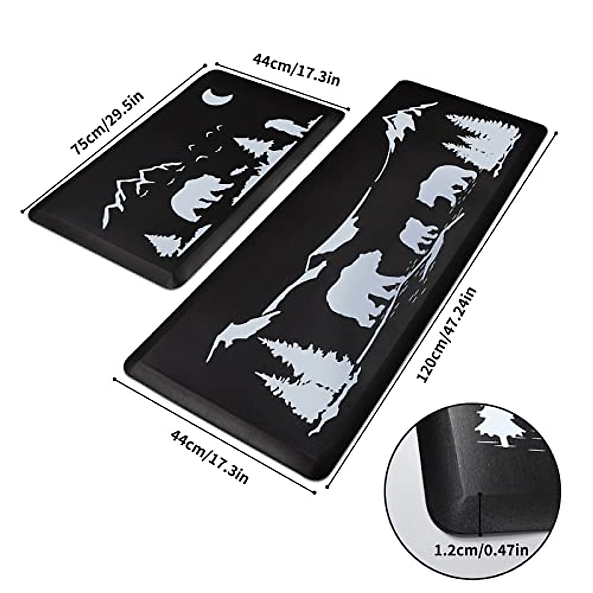 Hoikwo Black Bear Decor Kitchen Rugs and Mats for Floor, Apartment Essentials, 0.47inch Thick Cushioned Anti Fatigue Mats Winter Kitchen Floor Mat for Sink, Laundry, Office