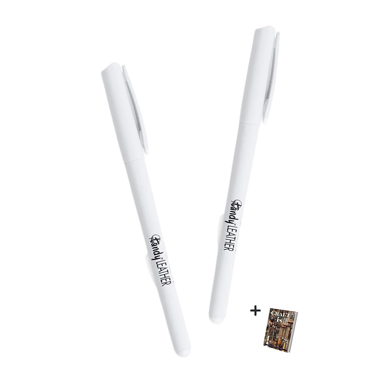 Tandy Leather Marking Pen 2097-00 - 2 Pack White Marking Erasable Pens for Leather Working- Quality Fine Tip Pens for Marking Leather Sheets on Arts And Crafts and DIY Leather Projects with Ebook