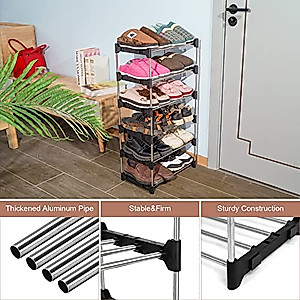 Frqianly Shoe Rack,6 Tiers Shoe Storage Organizer,12-14 Pairs Stackable Shoe Tower,Metal Shoe Shelf Stand for Entryway Closet,Easy Assembly,Space Saving (Black)