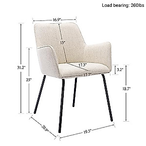 ONEVOG Beige Dining Chairs Set of 2, Kitchen Dining Room Chair with Curved Back Support, Upholstered Fabric Kitchen Chairs for Small Space, Black Metal Legs Dining Chairs