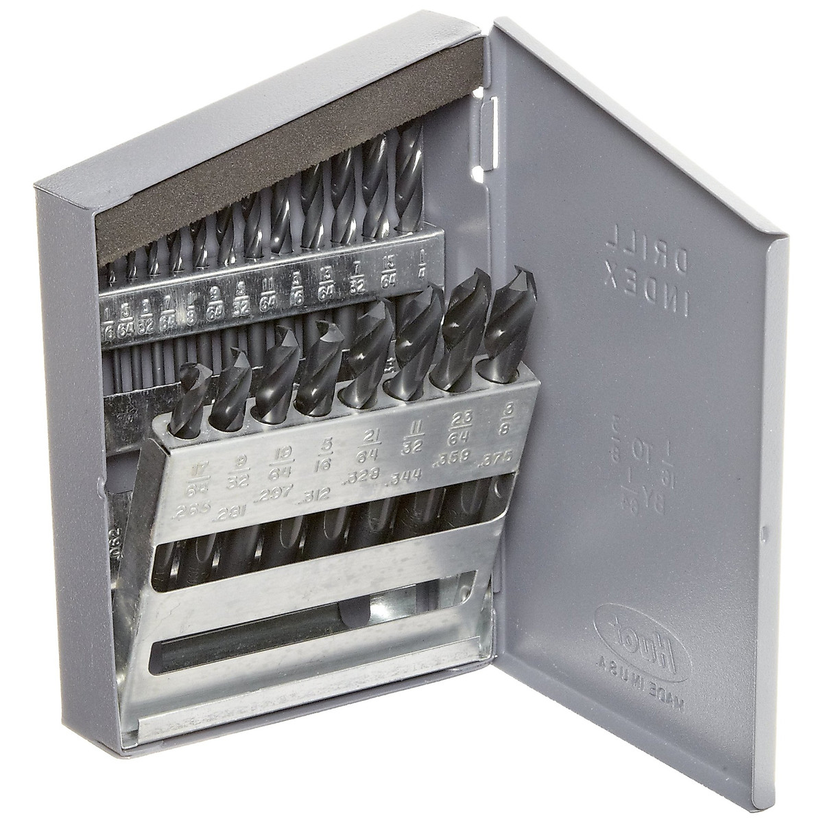 Chicago Latrobe 69852 159 Series High-Speed Steel Short Length Drill Bit Set In Metal Case, Black Oxide Finish, 135 Degree Split Point, Inch, 21-piece, 1/16" - 3/8" in 1/64" increments