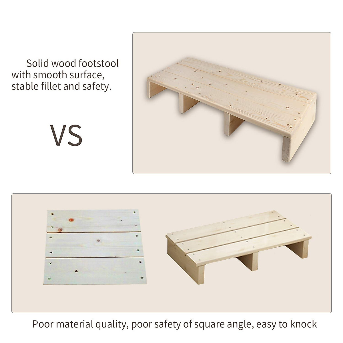 MYOYAY Wooden Bedside Step Stool Solid Wood Step Stool Indoor Outdoor Wooden Foot Stepper 40 x 12 x 4 inch