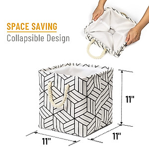 HZZTY BRNY Cube Storage Basket Fabric Storage Bins [3 Pack] Foldable Square Canvas Bin Collapsible Linen Cubby Organizer with Handles for Shelf Closet Clothes Nursery Toy 11” x 11” x 11” White