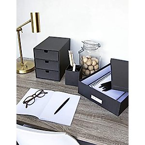 Bigso Oskar Fiberboard Label Frame Document Letter Box | File Organizer Document Box for Important Paperwork | Document Storage Box with a Lid & Metal Label Window | 3.3″x10.2″x13.8″ | Grey