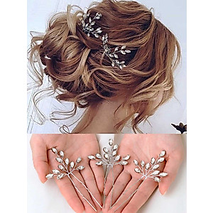 Heread Crystal Bride Wedding Hair Pins Rhinstones Bridal Hair Accessories Head Piece for Women and Girls (Pack of 3) (A Silver)