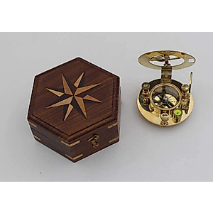 RII Antique Nautical Directional Magnetic Sundial Brass Compass, Antique Decor Birthday Gifts for Men, Astrolabe for Him, Baptism Gifts with Engraved Quotes, Sun dial in Rose Top Box