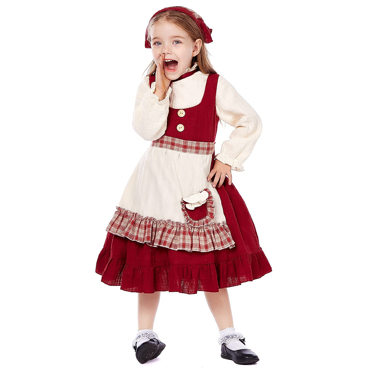 LANBETI Girls Oktoberfest Dress Little Red Riding Cosplay Costume German Bavarian Dirndl Dresses 4 Piece Set