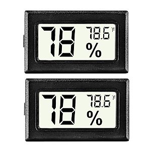 Meggsi 2-Pack Mini Digital Hygrometer Gauge Indoor Thermometer, LCD Monitor Temperature Outdoor Humidity Meter for Humidors Greenhouse Jars Incubators Guitar Case, Display Fahrenheit (℉)
