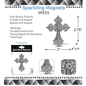 Aqua79 Fleur De Lis Sparkling Refrigerator Magnet - Silver Sparkling Charm Rhinestones Crystals, Cute Sparkly Cross Magnet for Kitchen Door Fridge, Cool Home and Office Novelty Decor - 2.75 Inch