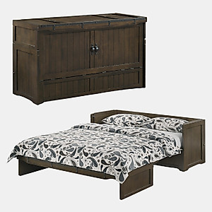 Night & Day Furniture Murphy Cube Cabinet Bed with 6" Gel Memory Foam Tri-Fold Mattress (Rustic Brown w/Ranchero Hardware, Queen)