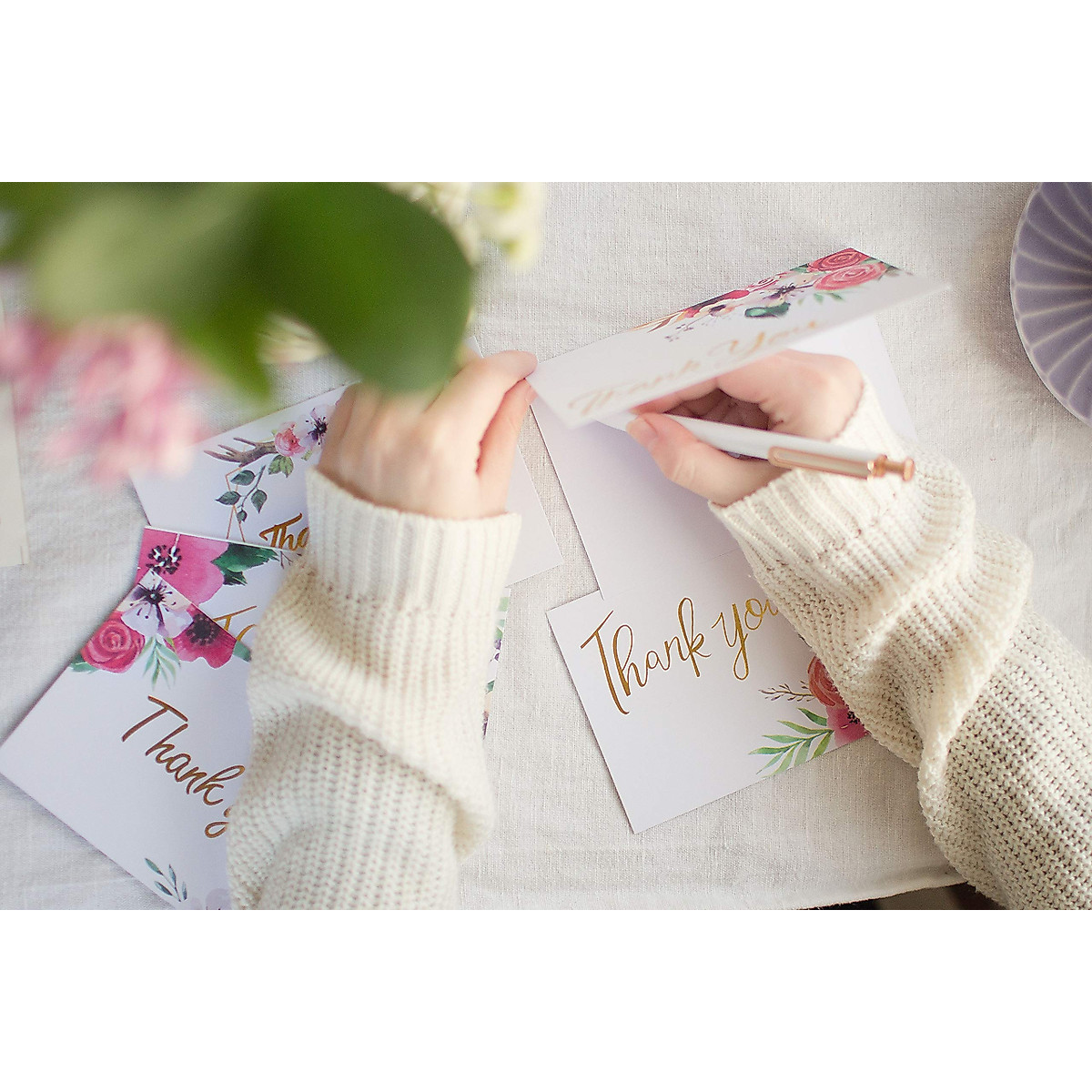 Boho Floral Thank You Cards for Designer Thank You Notes! Bulk Set of 48 Blank Cards with Envelopes for Baby Shower Note Cards, Wedding Thank You Cards and Bridal Shower Thankyou Card