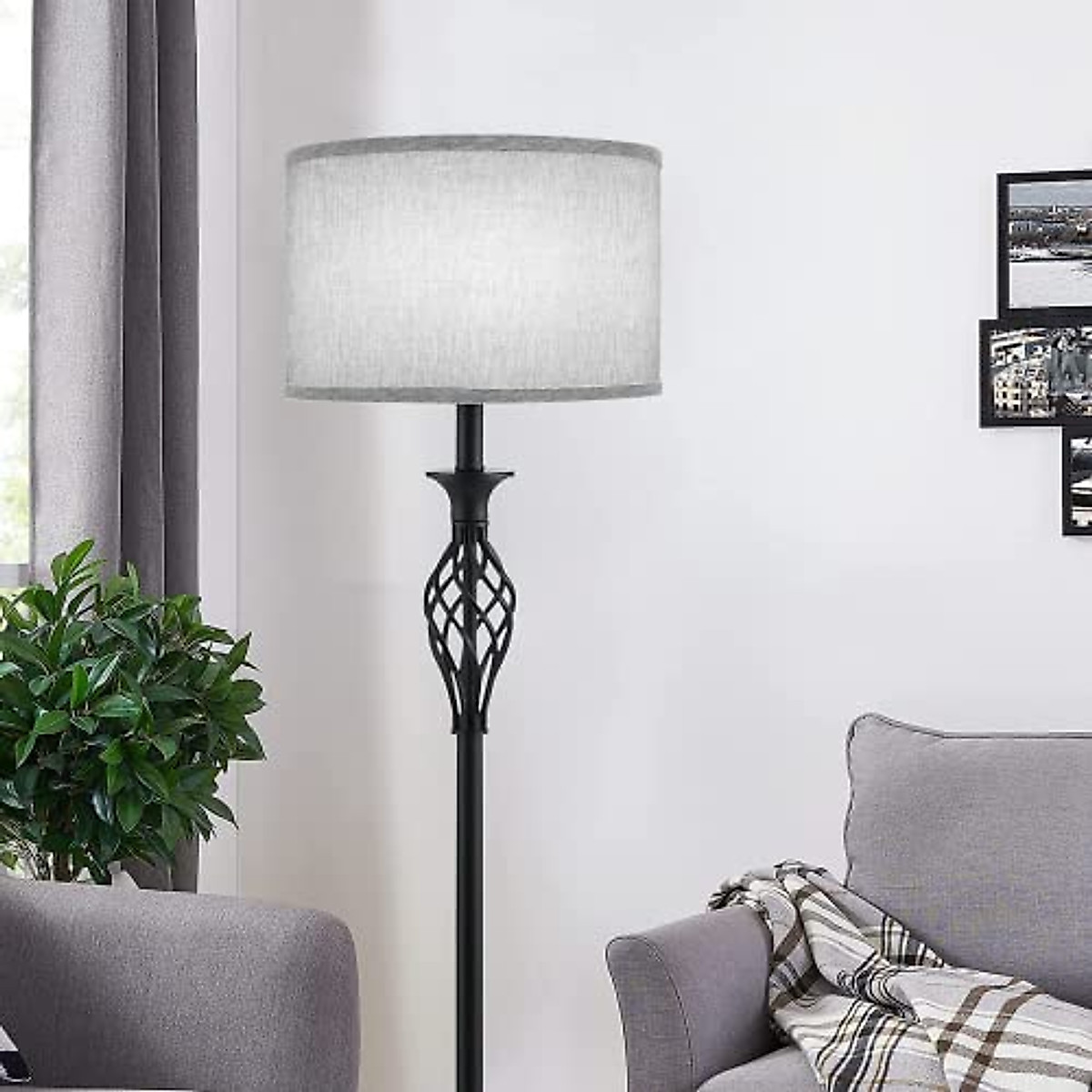 Drum Lampshades 12.6" Top x 12.6" Bottom x 8" High, Easy Assembly Replacement Lamp Shades for Table & Floor Lamps Natural Linen Beige Lampshades Spider Fitter, Set of 2