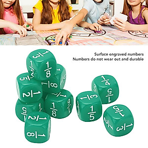 RiToEasysports Fraction Dice, 20Pcs Multi Faceted Math Fraction Dices Fraction Dice Class Set Table Game Accessories for Kids Math Practice (Green)