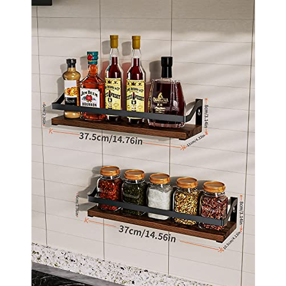 SWTYMIKI Spice Rack Wall Mount, 2 Pack Rustic Natural Wood Spice Rack Organizer for Cabinet, Hanging Spice Shelf for Kitchen Seasoning Organizer, Cabinet Organizer and Wall Storage