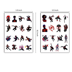 8 Sheets Miles Temporary Tattoos for Kids, Morales Birthday Party Decorations Party Favors for Kids Party Supplies