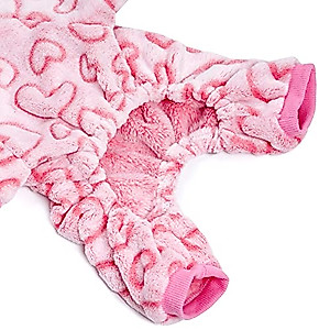 Dxhycc Fleece Dog Pajamas Cute Dog Heart Pajamas Puppy Jumpsuit Pajamas Warm Soft Pet Holiday Clothes for Small Medium Cats and Dogs (Pink, L)