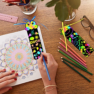 Blulu 100 Pieces 20 Styles Valentines Animal Scratch Bookmarks for Kids Magic Scratch Bookmarks DIY Bookmark Crafts with 100 Pieces Ropes and 20 Pieces Wood Stylus for Boys Girls Students Classroom