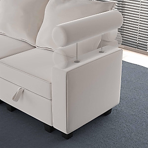 Tbfit Modular Sectional Sofa with Storage Ottoman, Convertible Oversized U Shaped Couch with Reversible Chaises, Sleeper Sofa with Adjustable Arm for Living Room, Beige