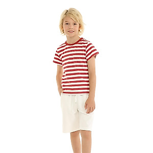 Mud Kingdom Big Boys Red Stripe T-Shirt Short Sleeve Casual Holiday 9-10 Years