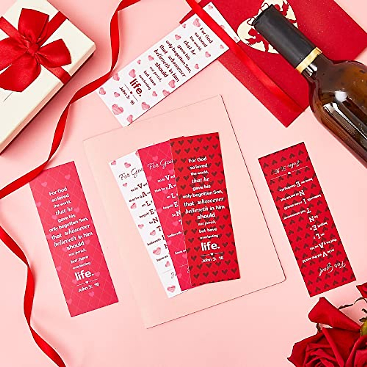 Bible Bookmark for Kid Cute Hearts Religious Christian Bookmark Valentine's Day Bookmarks Gifts for Women Teachers Students School Classroom Birthday Valentine Exchange Party Favors (60 Pieces)
