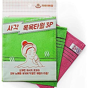 9pcs Genuine Korean/Asian Exfoliating Bath Washcloth, Skin Massage (Green 6pcs, Red 3pcs) Genuine Korean Italy Towel, Removing Dry, Dead Skin Cells, Cleaning Pores, Reusable