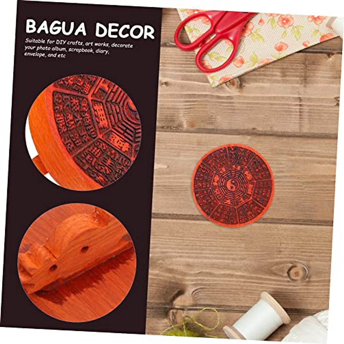 COHEALI Seal of Rebirth Curse Chinese Decorations Wooden Stamps Wooden Decor Traditional Stamps scrying Mirror Convex Mirror Chinese Bagua Stamp Wood Bagua Stamp Decor Wood Chinese Stamp