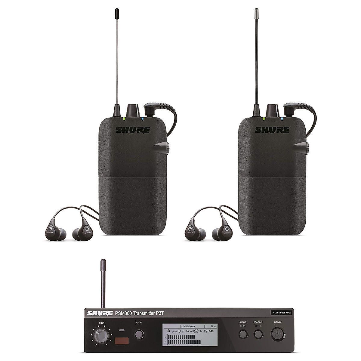 Shure PSM300 P3TR112TW Wireless in-Ear Personal Monitoring System with SE112 Earphones, Twinpack - H20 Band