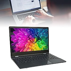Pssopp Laptops Computer, 14.1 Inch Laptops Computer 12G RAM 3840x2160 Resolution 100-240V Fingerprint Unlock Gray 360 Degree Flip Touch Screen for Windows 10 11 (US Plug 256GB)