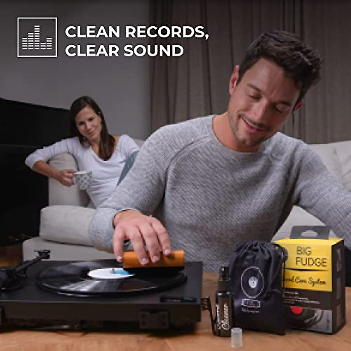 Big Fudge Vinyl Record Cleaning Kit - Complete 4-in-1 - Includes Ultra-Soft Velvet Record Brush, XL Cleaning Liquid, Stylus Brush and Storage Pouch! Will NOT Scratch Your Records! …