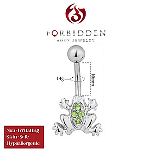 Forbidden Body Jewelry Surgical Steel Green Jeweled Frog Belly Button Ring