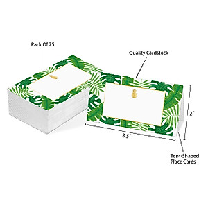 Table Place Card, Tropical Hawaiian Themed Tent Style Cards, Pack of 25 Half-Fold Reception Place Cards, Perfect for Hawaiian Luau Party, Wedding, Bridal & Baby Shower, Birthday A32