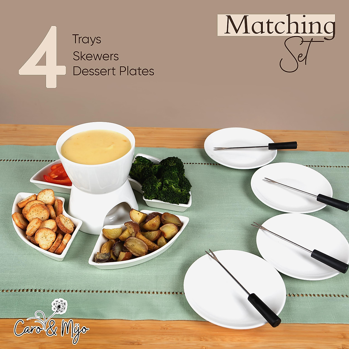 Fondue Pot Set – Family Friendly & Interactive Fondue Set w/Tea Light Heat Source - Quality Ceramic Pot for Any Dinner or Party Theme - Ideal Gift for Couples & Wedding Registry Must Haves