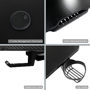 AuAg Gaming Desk 63 inch Larger Battlestation PC Computer Desk Home Office Desk Gaming Table Gamer Workstation with Full-Sized Desk Mat & Cup Holder & Headphone Hook & Powerful Cabling Management