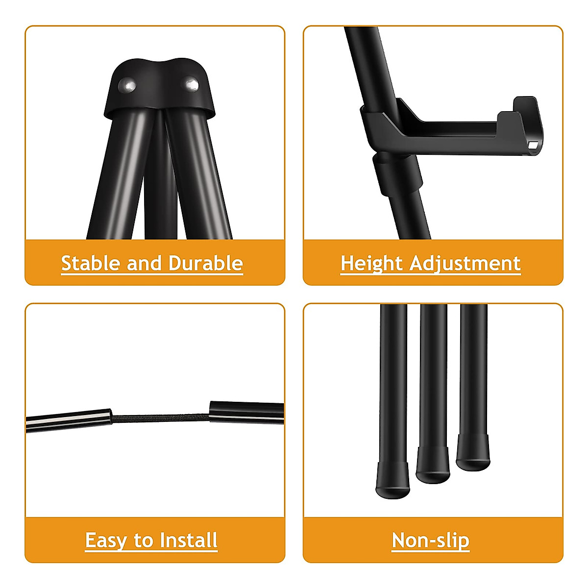 Thicken Display Easel Stand for Wedding - 63" Instant Tripod Collapsible Portable Sturdy Floor Easel - Easy Folding Adjustable Poster Metal Stand for Signs, Display Show, Artist, Art, Painting - Black