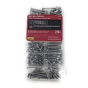 Everbilt Marine Grade SAE 216 Pieces Stainless Steel Sheet Metal Screw Set Combo Kit- Pan and Oval Head Phillips- 34 Sizes
