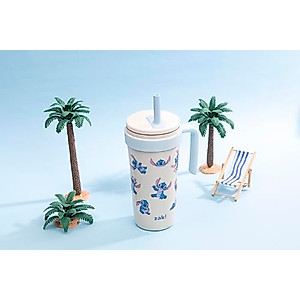 Zak Designs Disney Fairway Travel Tumbler for On the Go or At Home, 18oz Stainless Steel with Vacuum Insulation, Spillproof Silicone Straw, and Carry Handle for Cold Drinks (Stitch)