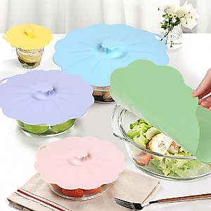 GeeRic Set of 5 Silicone Lids, Microwave Food Storage Cover, Reusable Suction Food-Grade Grip for Cups, Bowls, Plates, Pots, Pans Dishwasher Safe Multicolor Mug Cover