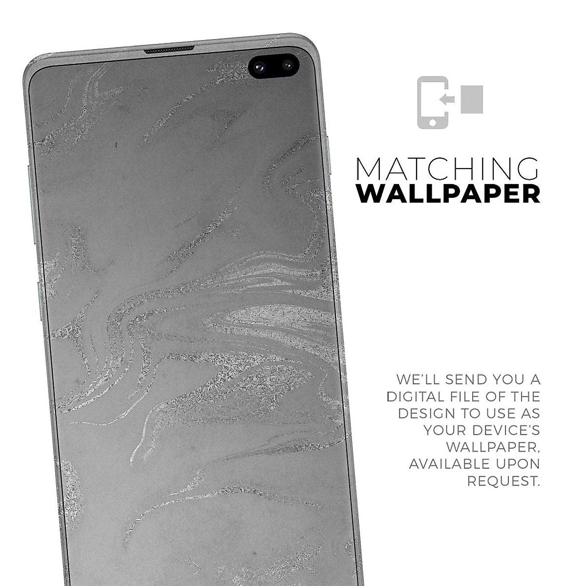 DesignSkinz Dark Silver Marble Swirl V6 Protective Vinyl Decal Wrap Skin Cover Compatible with The Samsung Galaxy S20 (Screen Trim & Back Glass Skin)