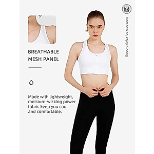 Yvette High Impact Sports Bra - Zip Front Full Coverage Sports Bras for Plus Size Women White