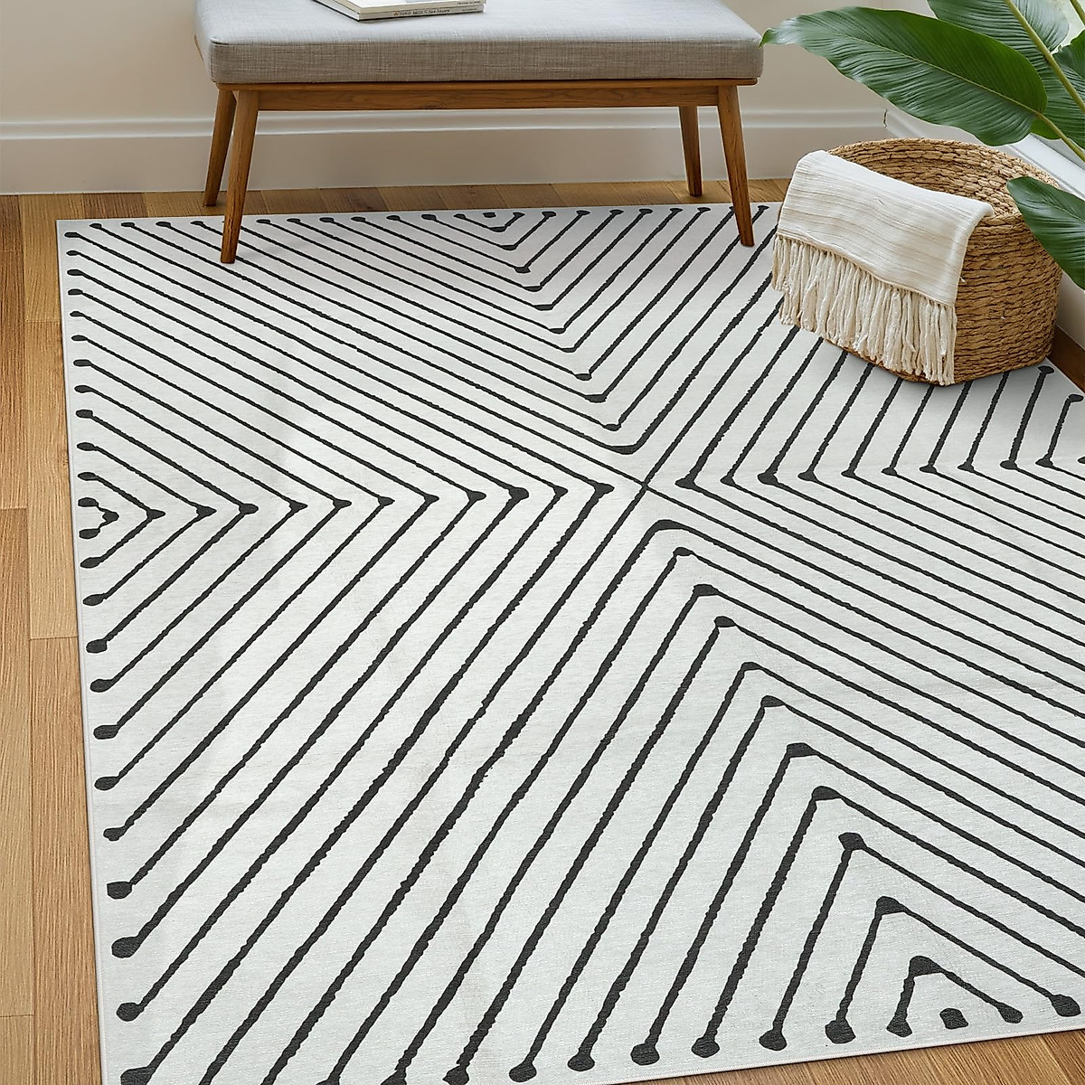 LIVEBOX Ultra-Thin Washable Area Rugs 5x7 - Modern Area Rugs for Living Room, Non-Slip No-Shedding Large Geometric Area Rug Indoor Carpet for Living Room Bedroom Dining Room