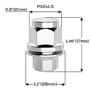 Dynofit 12mmx1.5 Wheel Lug Nuts 1.46 Inch 37mm Length 13/16 21mm Hex OEM, 20x Black M12x1.5 Mag Seat Lug Nut for Toyota Tacoma 4 Runner Camry, Fit for Most 5 Lug 6 Lug Factory Wheels
