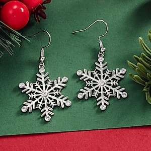 SELOVO Clear Cubic Zirconia Fishhoop Snowflake Earring Hook Dangle Drop Earrings for Woman for Christmas