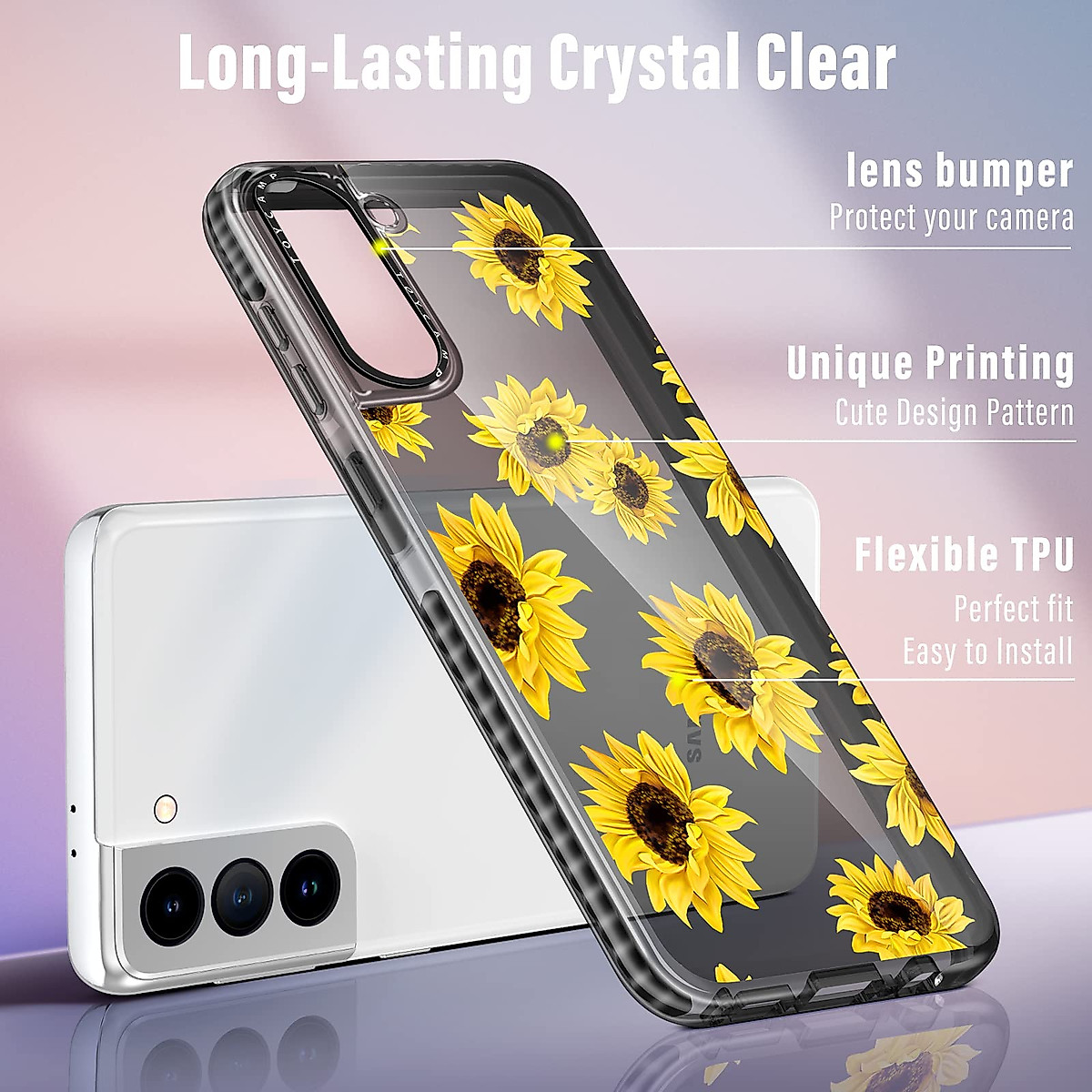 Toycamp for Samsung Galaxy S22 Plus Case, Cute Funny Sunflower Design for Women Girls Boys Teens for Galaxy S22 Plus Cases, Cute Cartoon Sunflower Print Cover for S22 Plus Case 5G, 6.6''