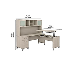 Bush Furniture Somerset 72W 3 Position Sit to Stand L Shaped Desk with Hutch in Sand Oak